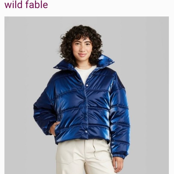 wild fable | Jackets & Coats | Nwt Metallic Blue Puffer Jacket | Poshmark